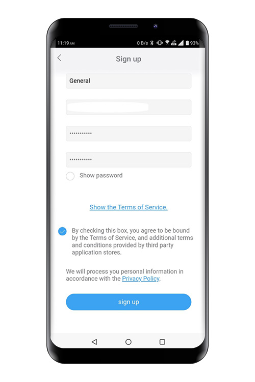 SET UP - STEP2:Account Registration- FUJITSU GENERAL AIRSTAGE Mobile Page